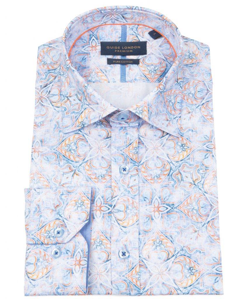 GUIDE LONDON - Blue/Orange Patterned long sleeved Shirt – Energy ...